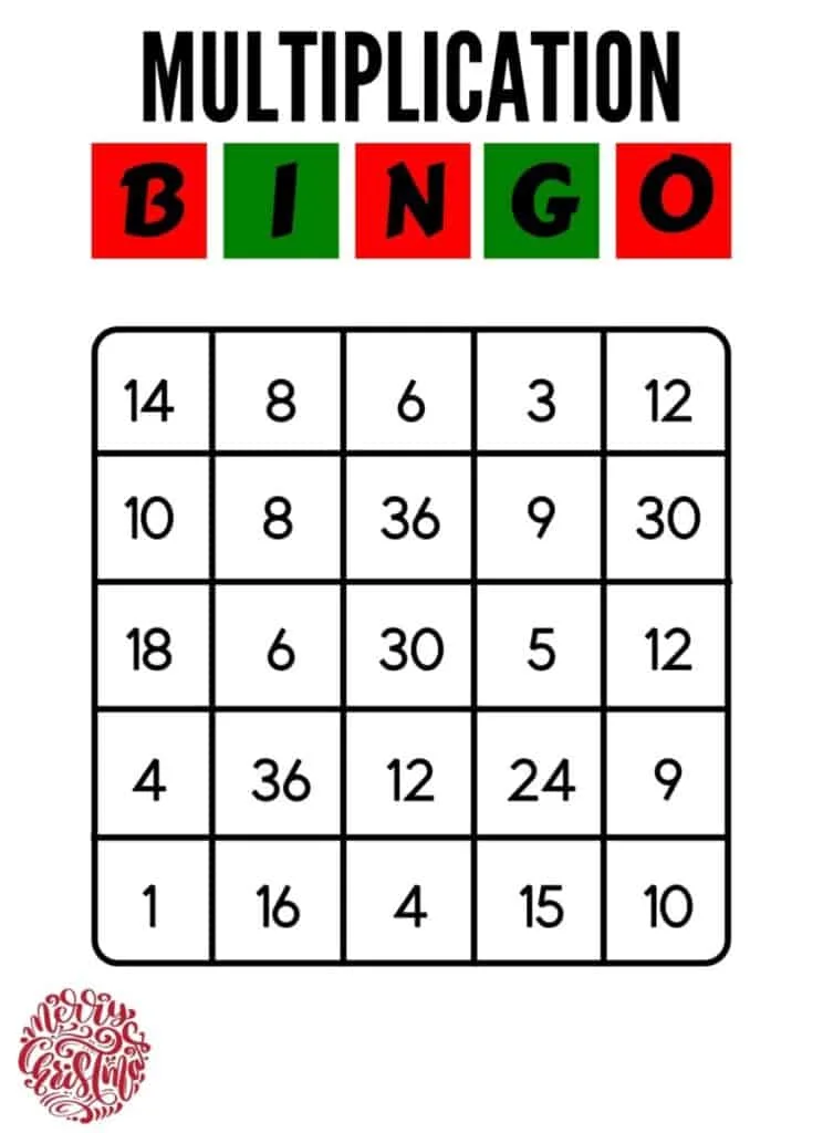 Christmas Multiplication BINGO - Hess UnAcademy