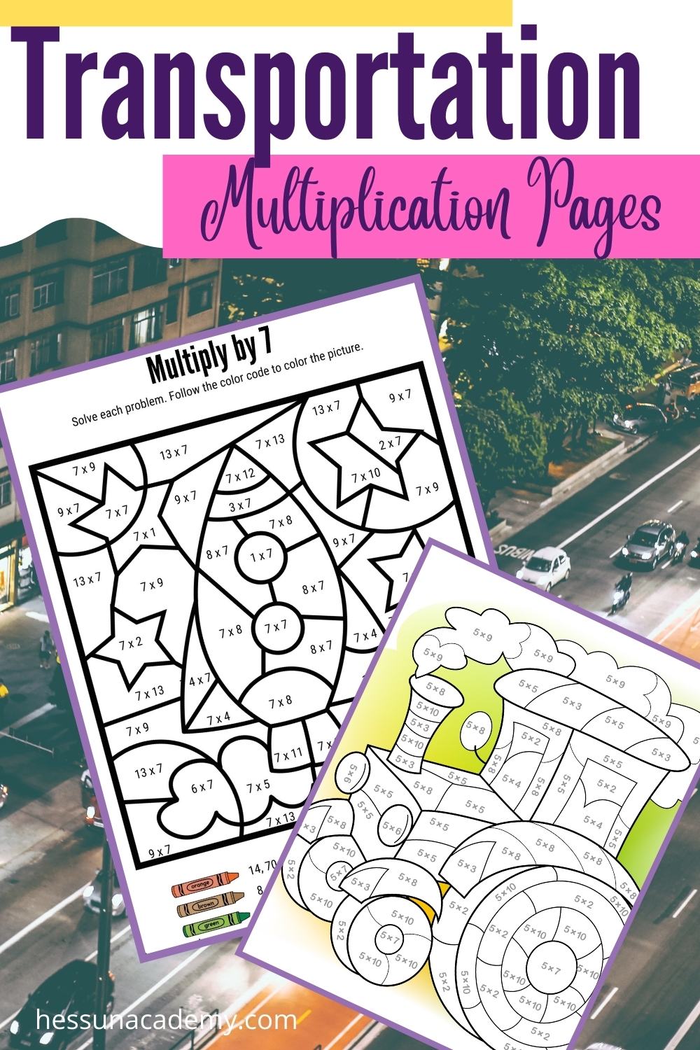 Transportation Multiplication Color by Number Pages - Hess UnAcademy