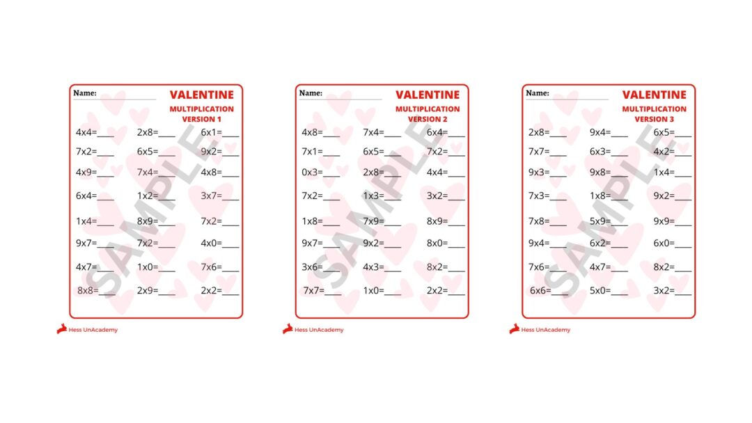 Free Printable Valentine Multiplication Worksheets - Hess UnAcademy