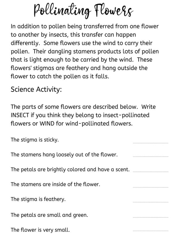 Pollinating Flowers Worksheet - Hess UnAcademy
